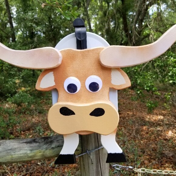 Other | New Texas Longhorn Mailbox Wooden Postal Mail Box Bull Cow ...